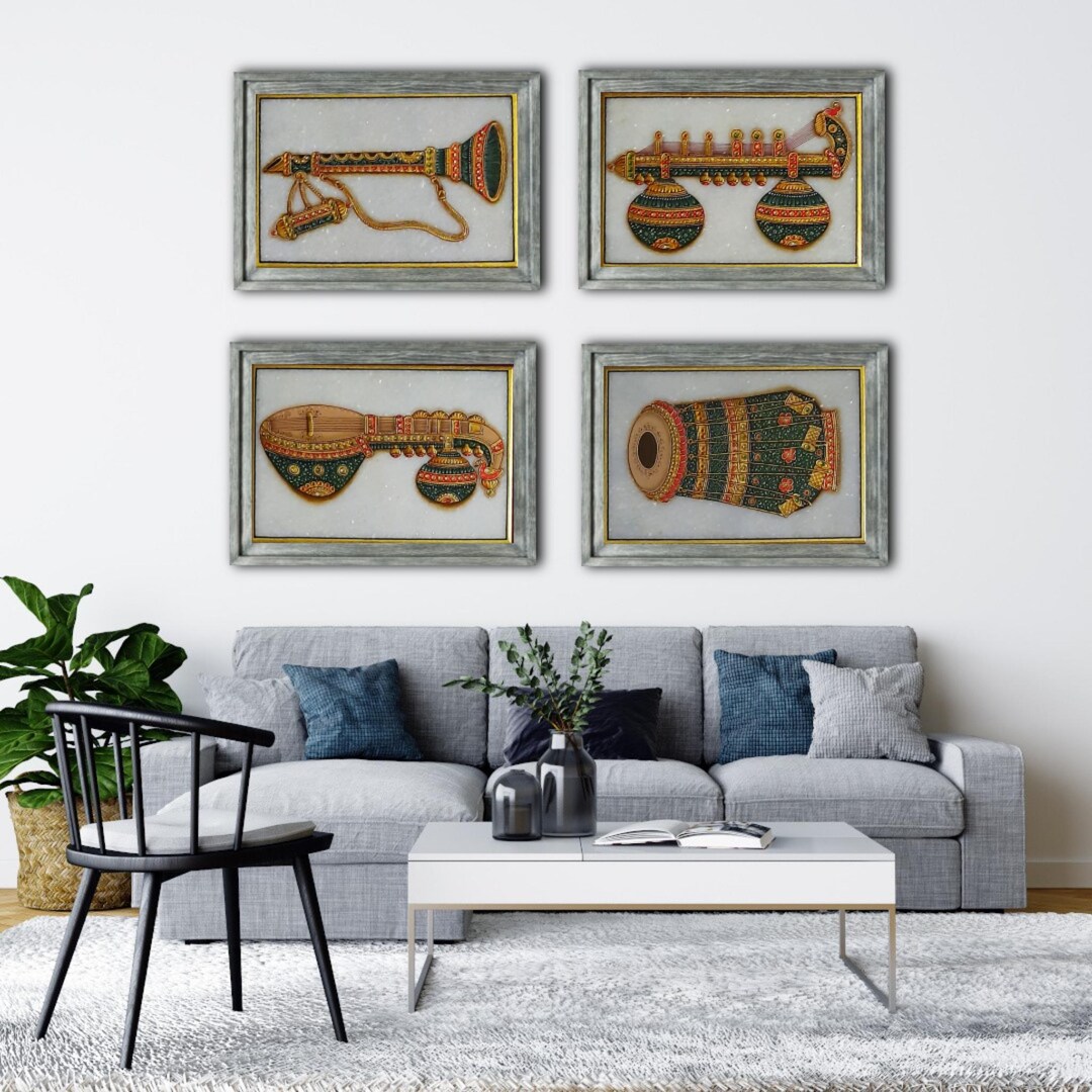 Set of 6 Musical Instrument Hand Painted Painting, Fine Art Work, Rare ...