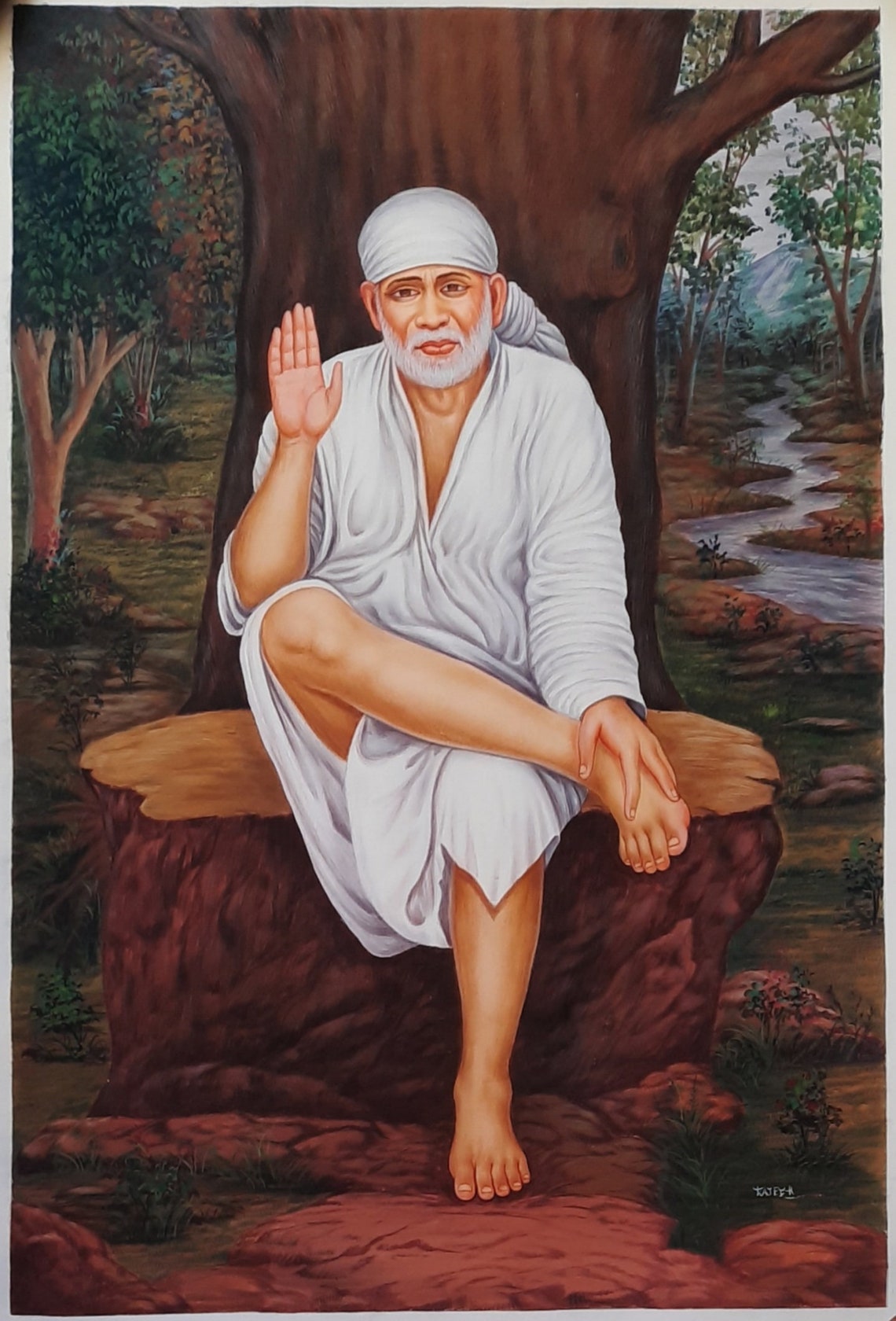 Sai Baba of Shirdi Spiritual Painting, Sai Baba Painting, Indian God ...