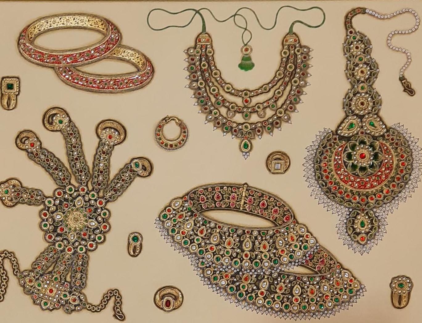 Hand Painted Jewellery Set Painting: Indian Classical Art, Wall Decor ...