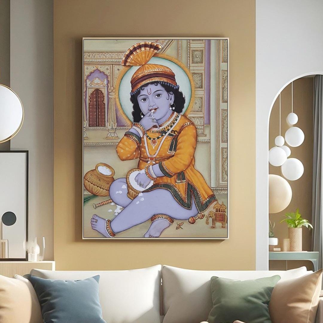 Handmade Bal Krishna Miniature Painting: Gold Foil Wall Art - Etsy