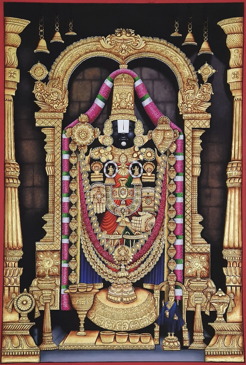 Handmade Tirupati Balaji Tanjore Painting With Gold & Gemstones - Etsy
