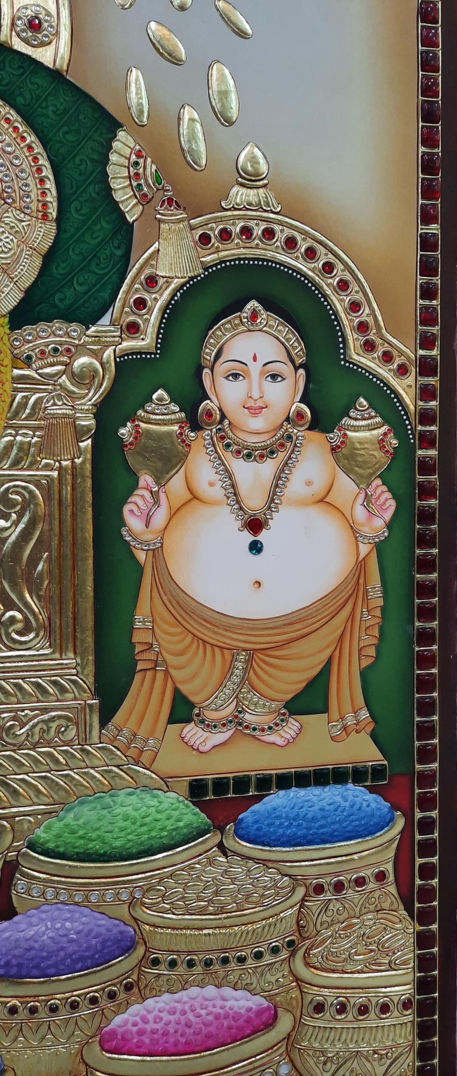 Lord Kuber Ji With Goddess Lakshmi Tanjore Painting, Kuber Laxmi ...