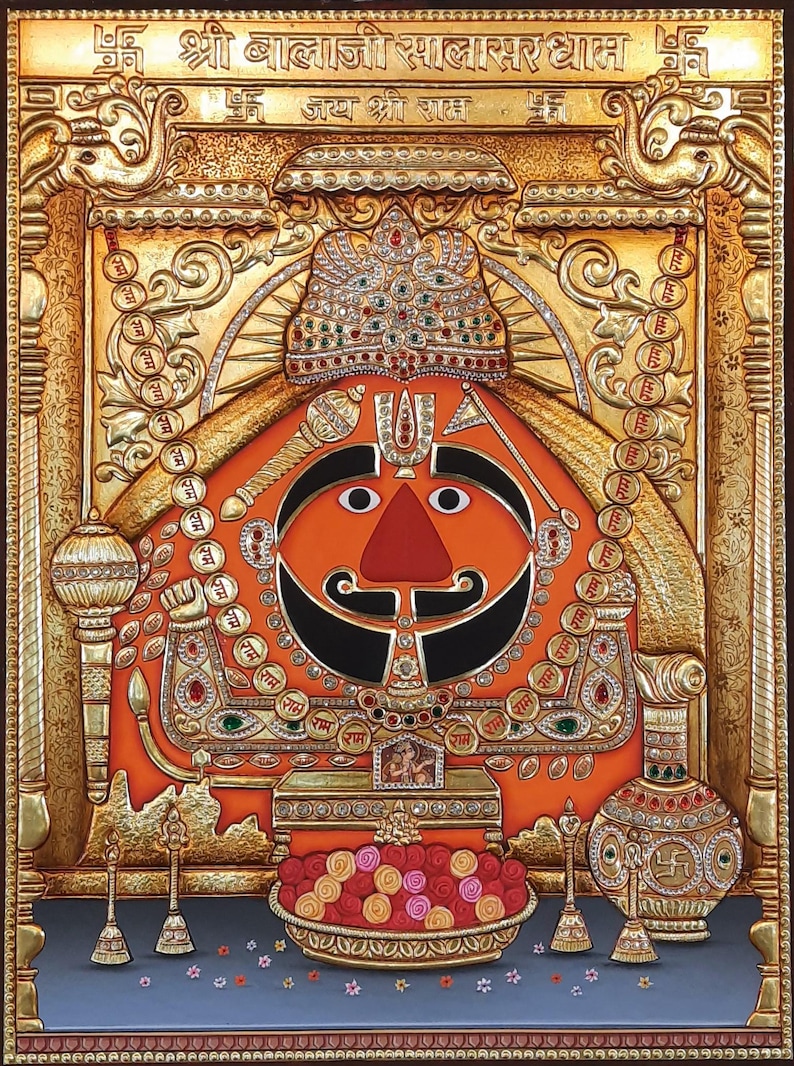 Handmade Salasar Balaji Tanjore Painting: Embossed Religious Art - Etsy