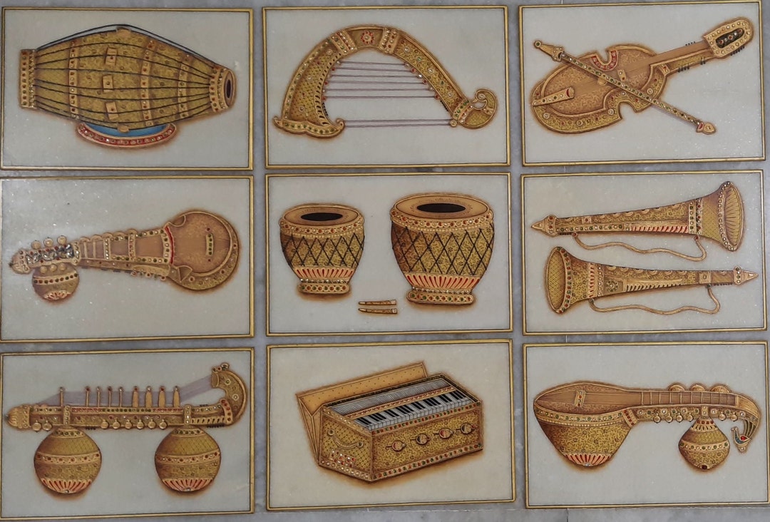 Set of 9 Musical Instrument Hand Painted Painting, Fine Art Work, Rare ...