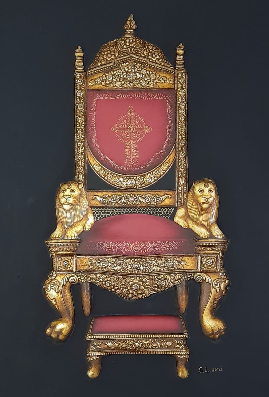 Mid/late 19th Century Indian Throne Chair Painting, Vintage Art ...