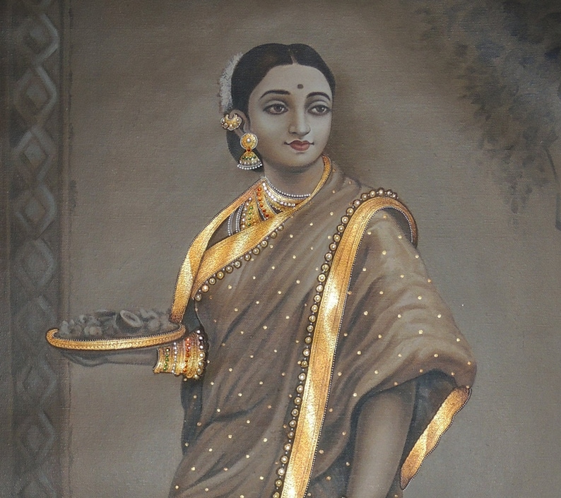 Lady Going for Pooja by Raja Ravi Varma Painting Oil Paint on Canvas ...