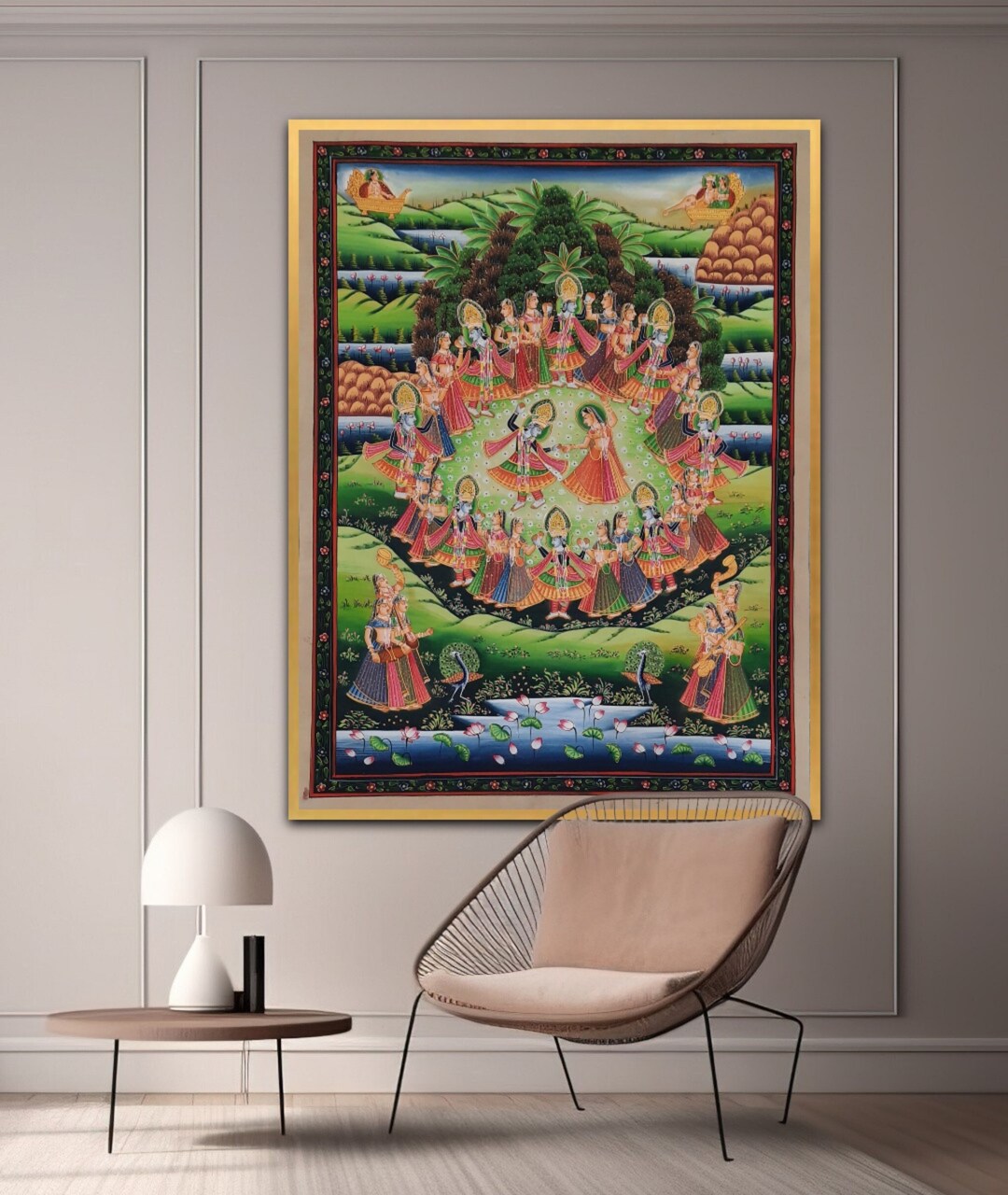 Hand Painted Radha Krishna Raas Leela Pichwai Painting, Krishna ...