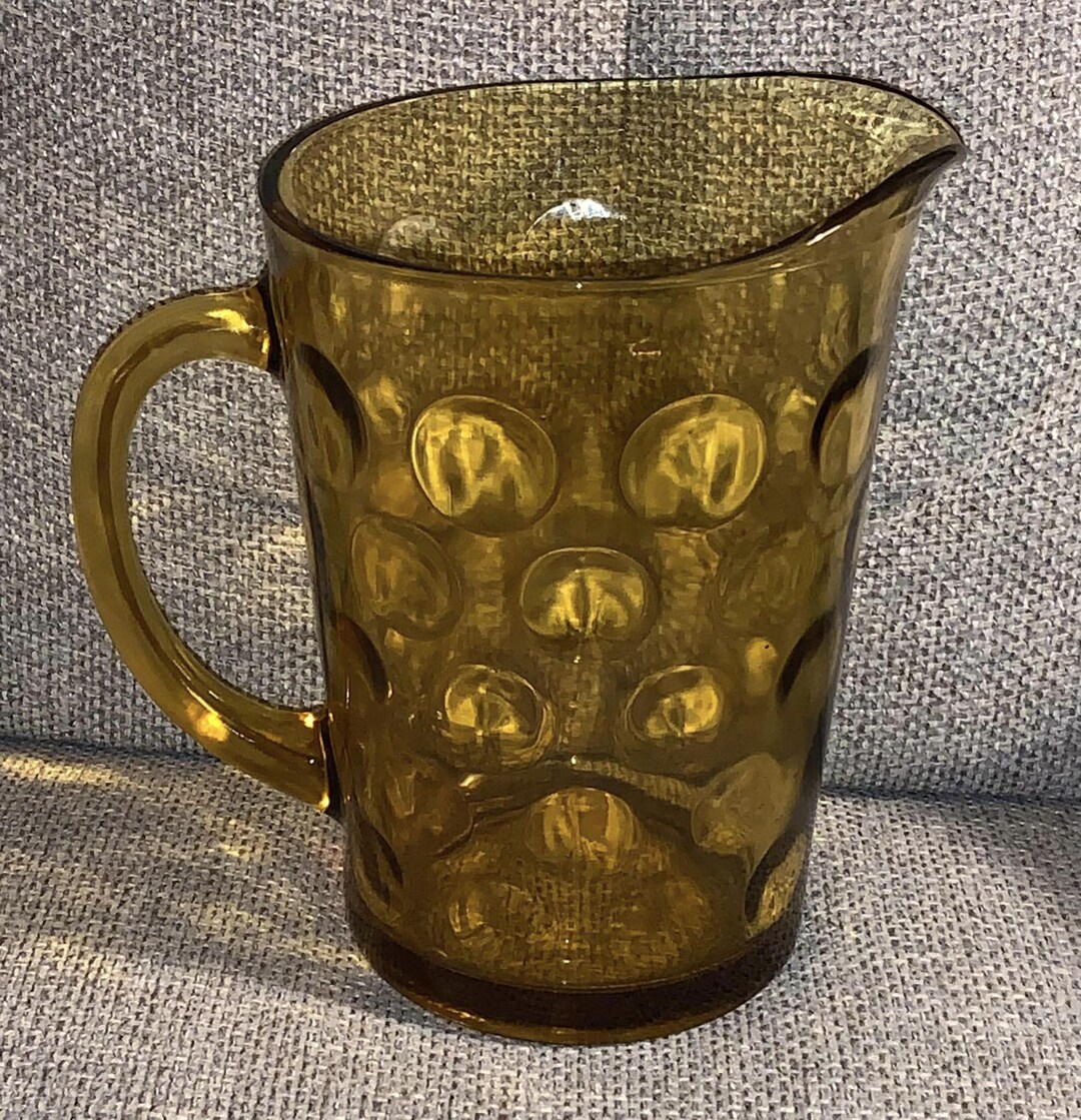 Vintage MCM Hazel Atlas Coin Dot Amber Glass Pitcher - Etsy