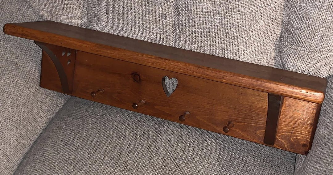 Vintage Solid Wood Heart Cut Out Wall Shelf W/ 4 Pegs (22" Long) - Etsy