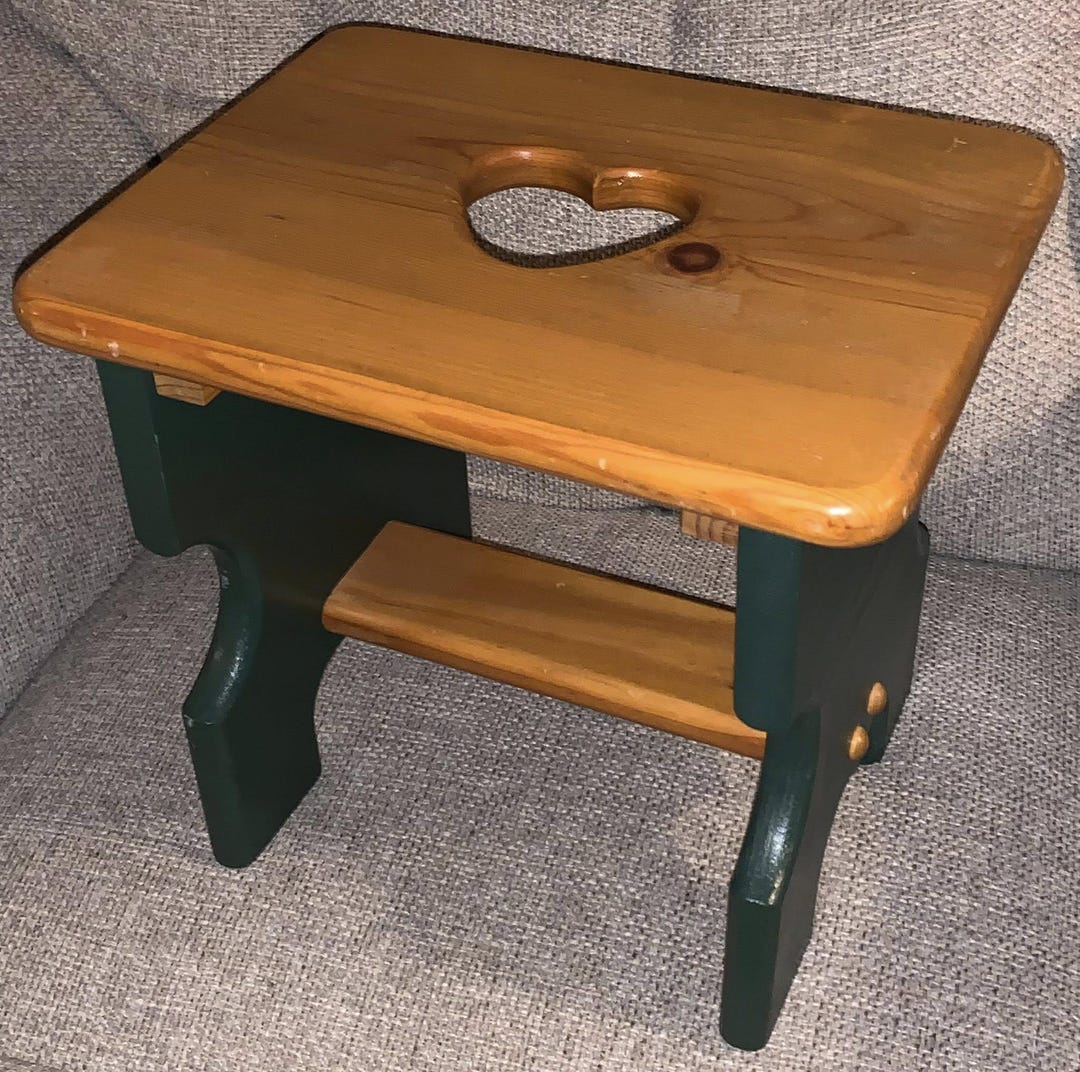 Vintage Small Hand Made Wood Decorative Doll Stool Heart Cut Out Top ...