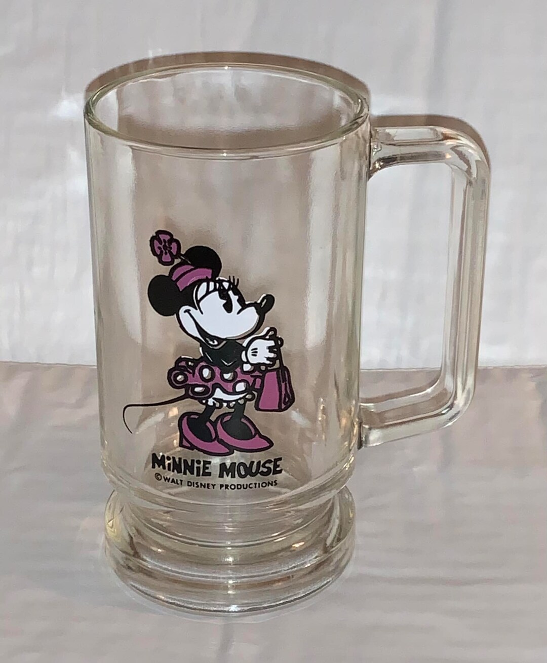 Vintage Walt Disney Productions MINNIE MOUSE Clear Glass Beer Mug W ...