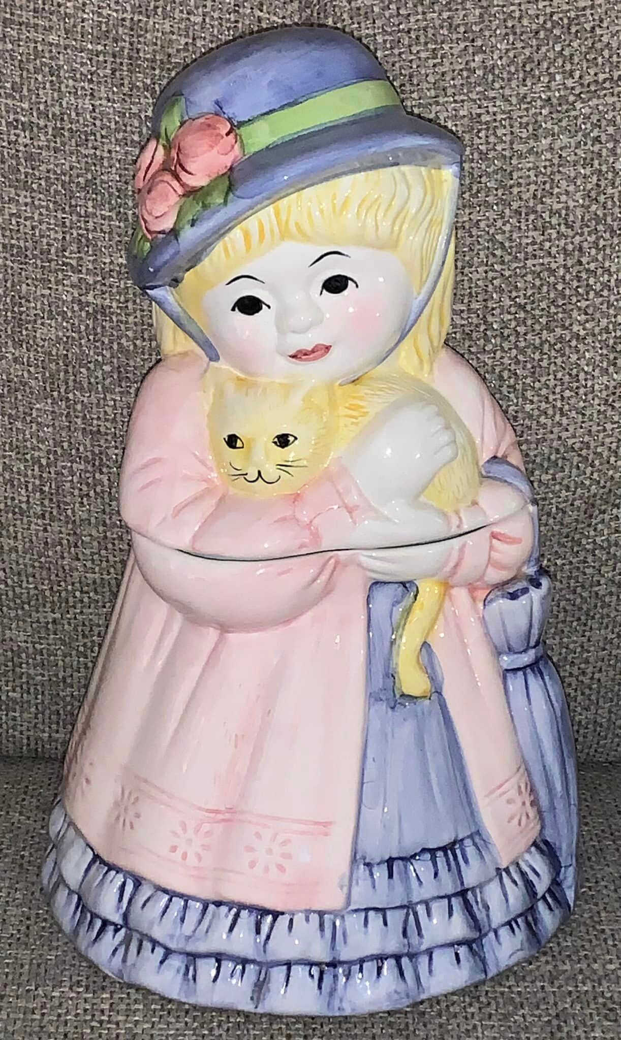 Vintage Girl With Cat Ceramic Cookie Jar made in Taiwan 12 Tall - Etsy