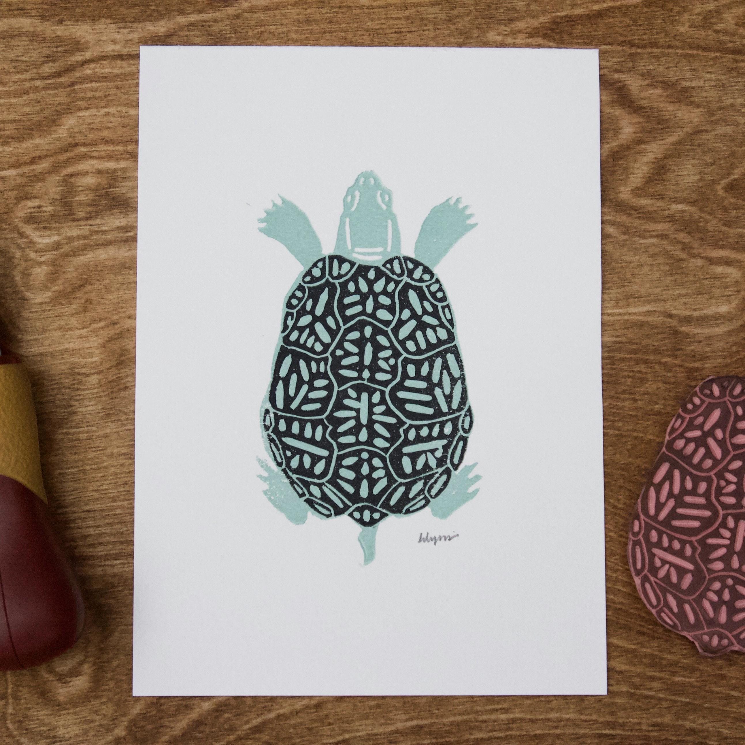 Box Turtle Linocut Print, 5x7” - Etsy