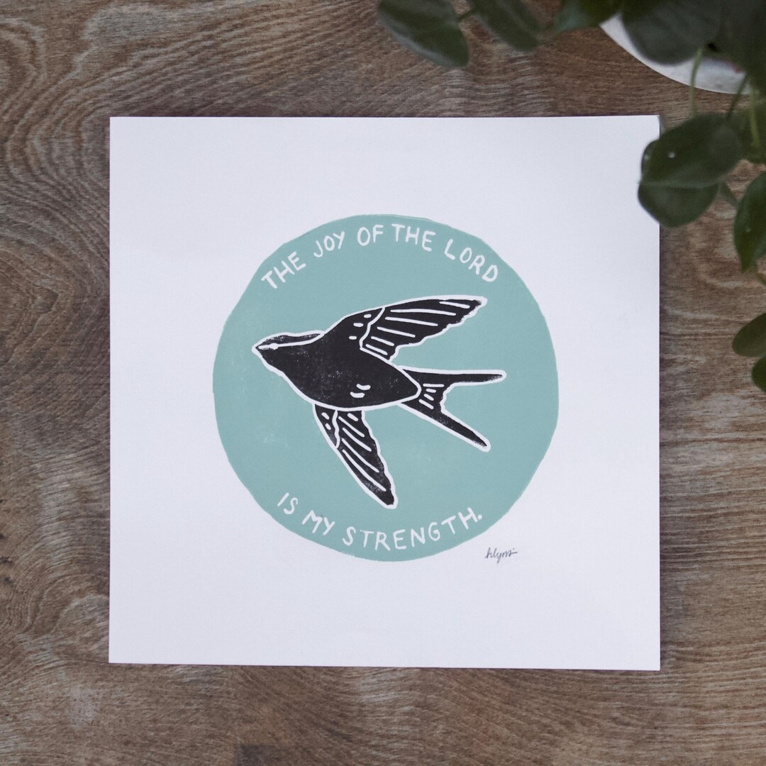 Joy of the Lord Swallow Linocut Print, 8x8” - Etsy