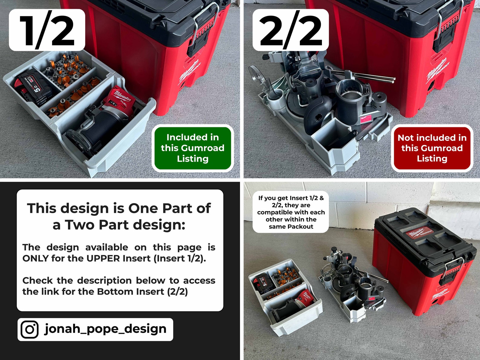 Jonah Pope M18 Router Compact Toolbox Insert-milwaukee Packout Toolbox ...