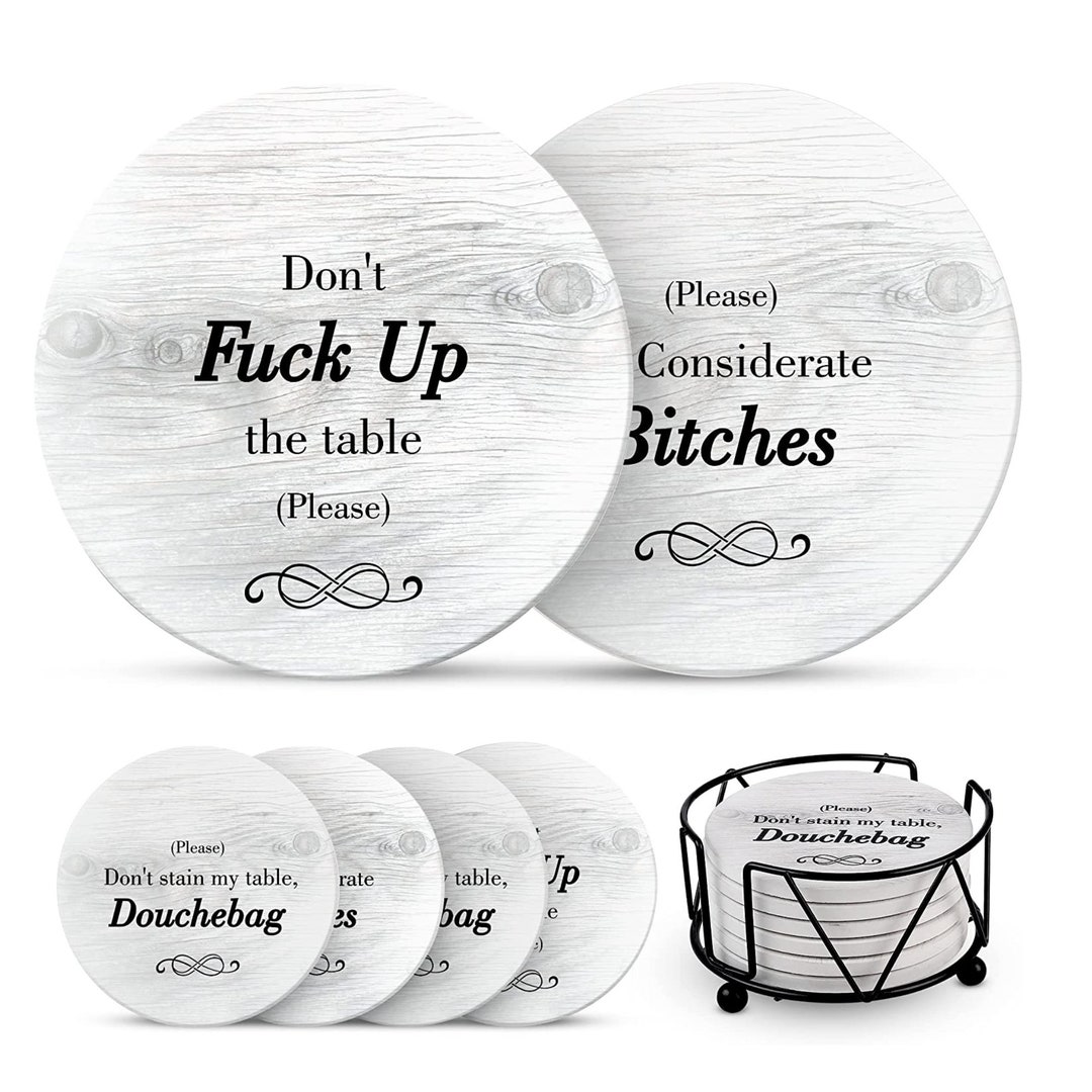 Funny Coasters for Drinks With Holder Absorbent Drink Coasters Set 6 ...