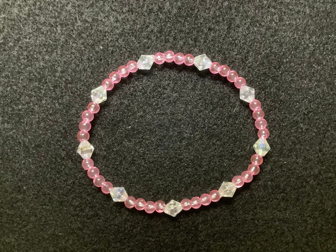 Pink and Clear Plastic Beaded 7 Inch Stretchy Bracelet - Etsy