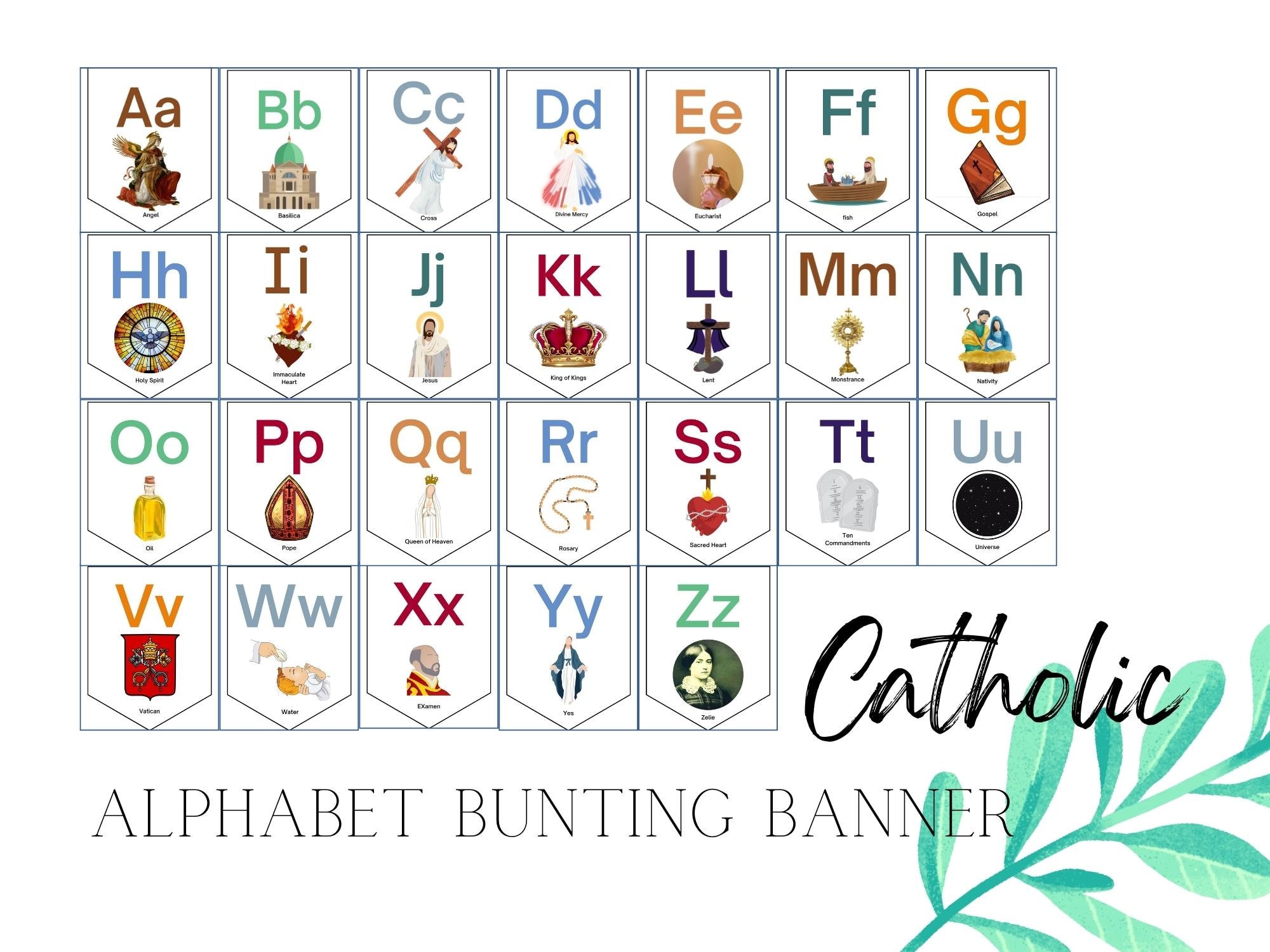 Catholic Alphabet Bunting | Catholic ABC Pennant Banner | Classroom ...