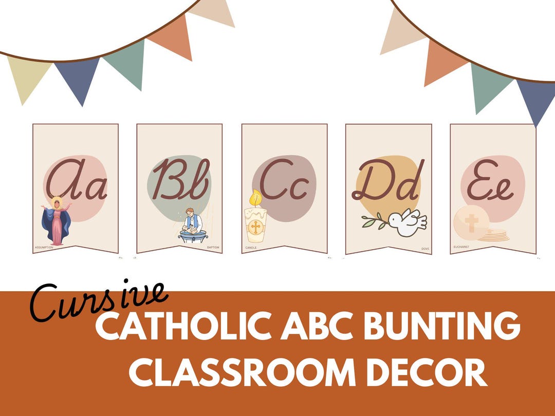 CURSIVE Catholic Alphabet Bunting | Catholic ABC Pennant Banner ...