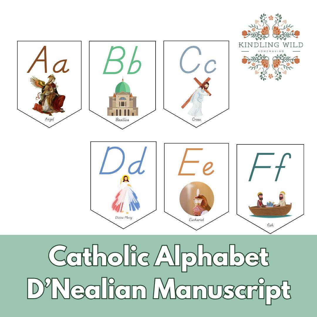 D'nealian Manuscript - Catholic Alphabet Bunting | Catholic ABC Pennant ...