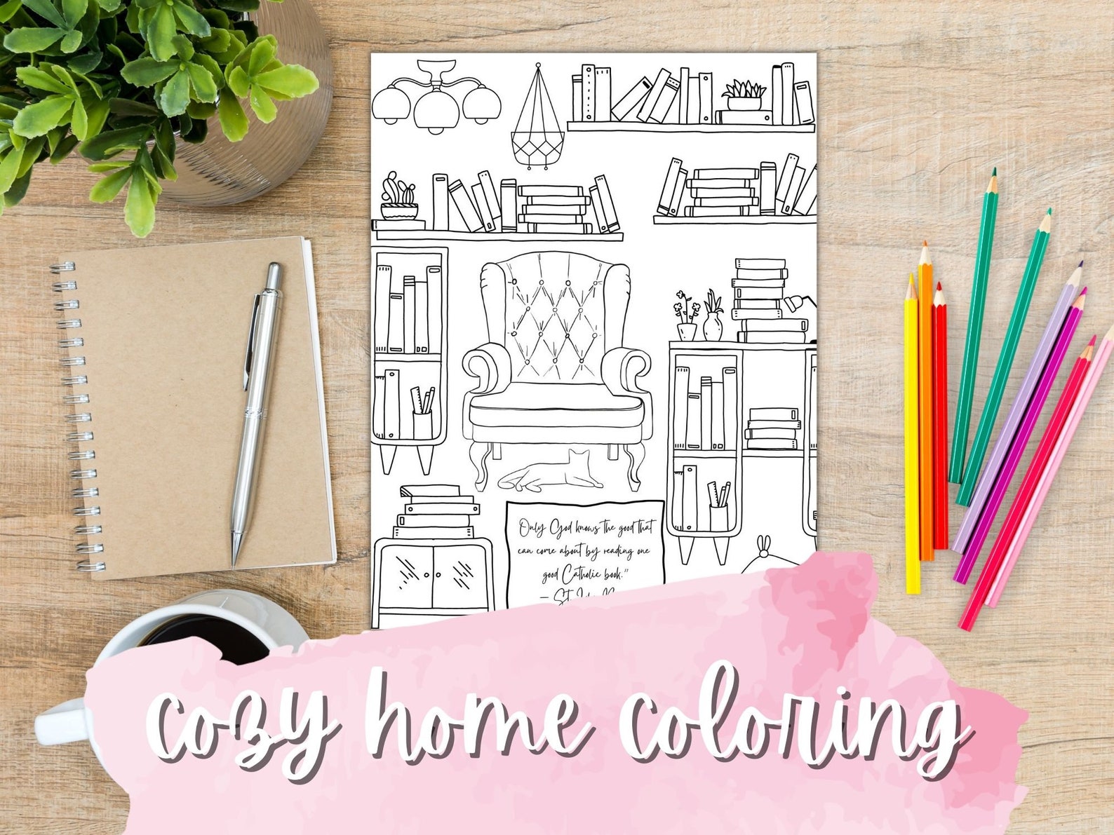 Cozy Homemaker Coloring Pages | Set of 4 | Catholic Mom Saint Quotes - Etsy