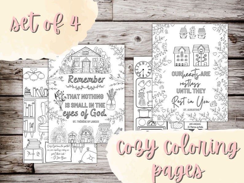 Cozy Homemaker Coloring Pages | Set of 4 | Catholic Mom Saint Quotes - Etsy