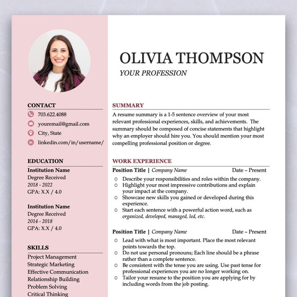 Modern Resume Template With Photo Professional CV Template CV Template ...
