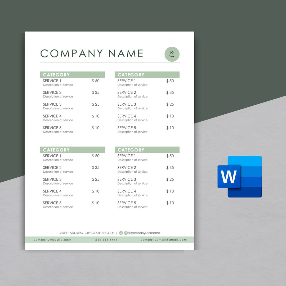 Price List Template | Modern and Professional Price List | Microsoft ...