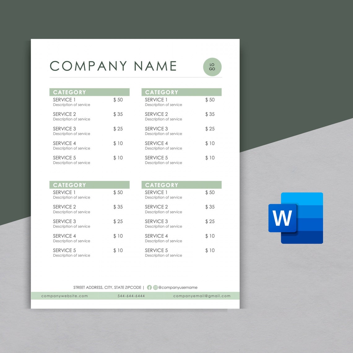 Price List Template | Modern and Professional Price List | Microsoft ...