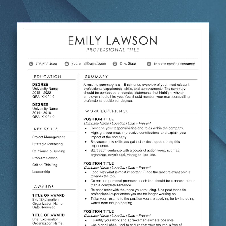 Modern Resume Template Professional CV Template Microsoft - Etsy