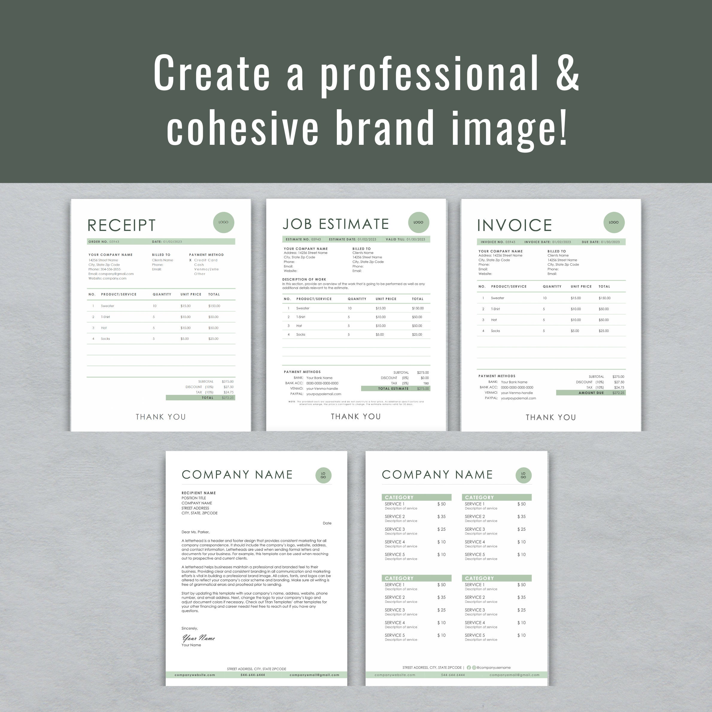 Ultimate Business Template Bundle | Invoice, Letterhead, Receipt, Price ...