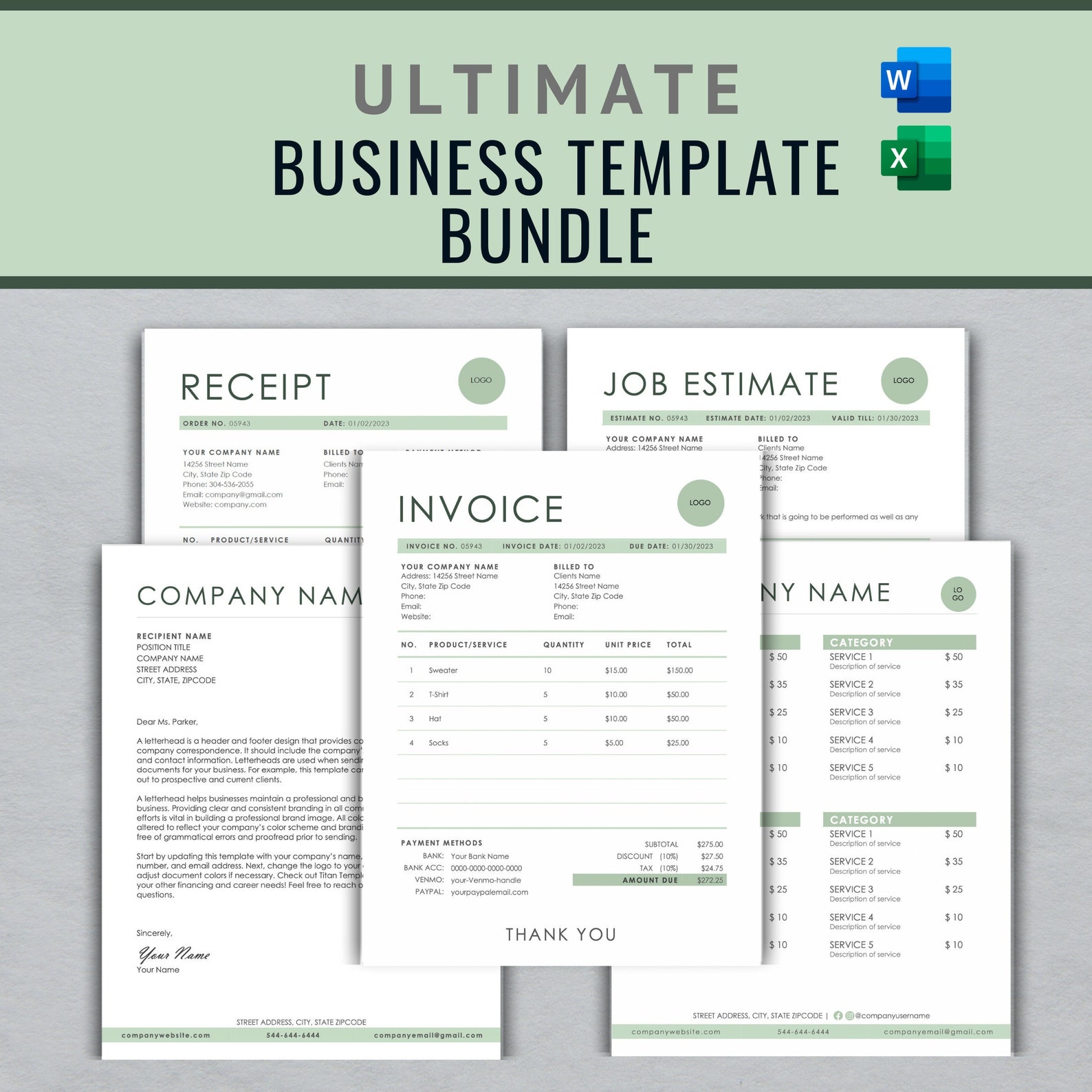 Ultimate Business Template Bundle | Invoice, Letterhead, Receipt, Price ...