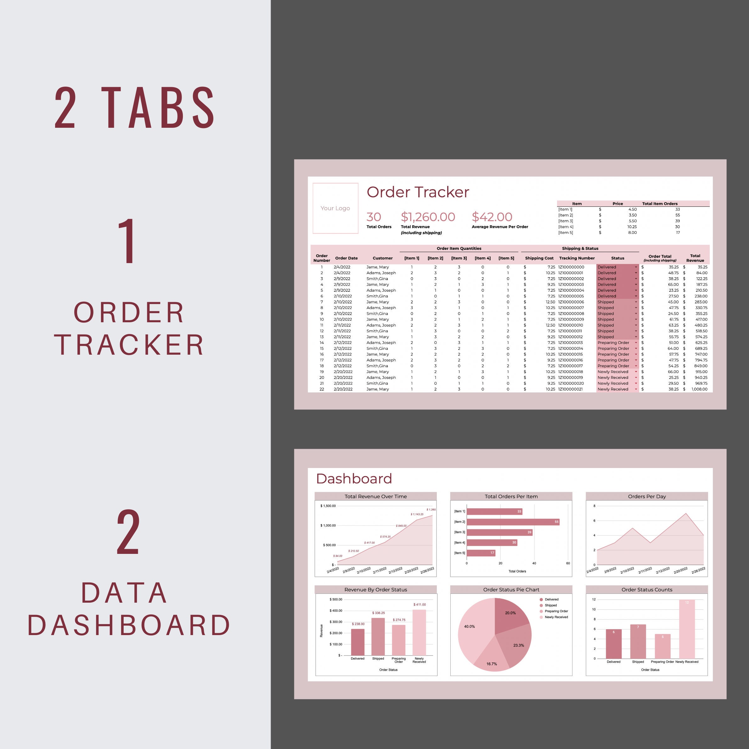 Order Tracker | Small Business Bookkeeping | Sales Tracker | Revenue ...