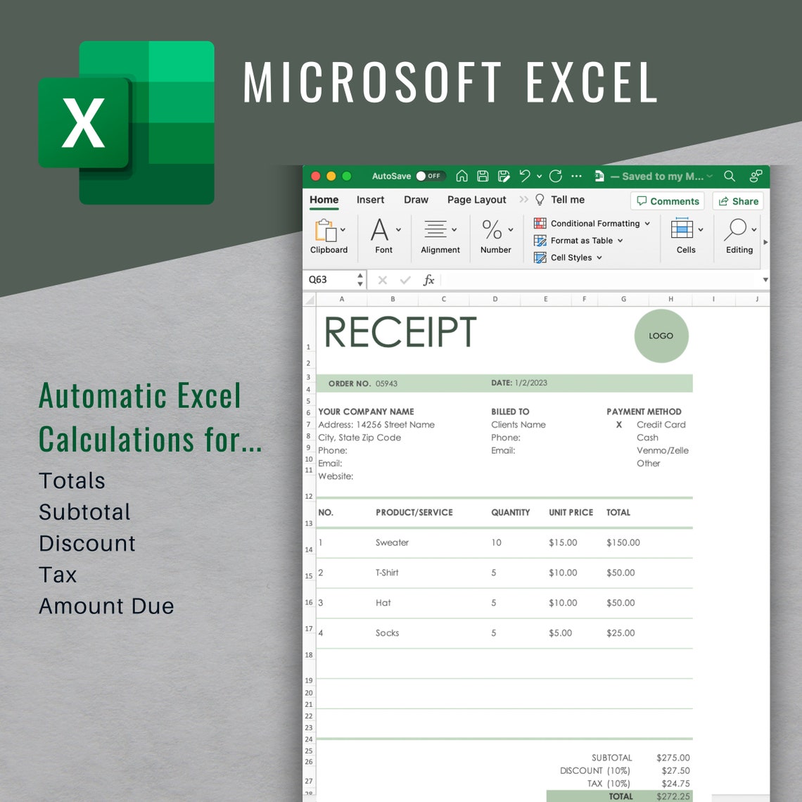 Receipt Template | Modern and Professional Receipt | Microsoft WORD and ...