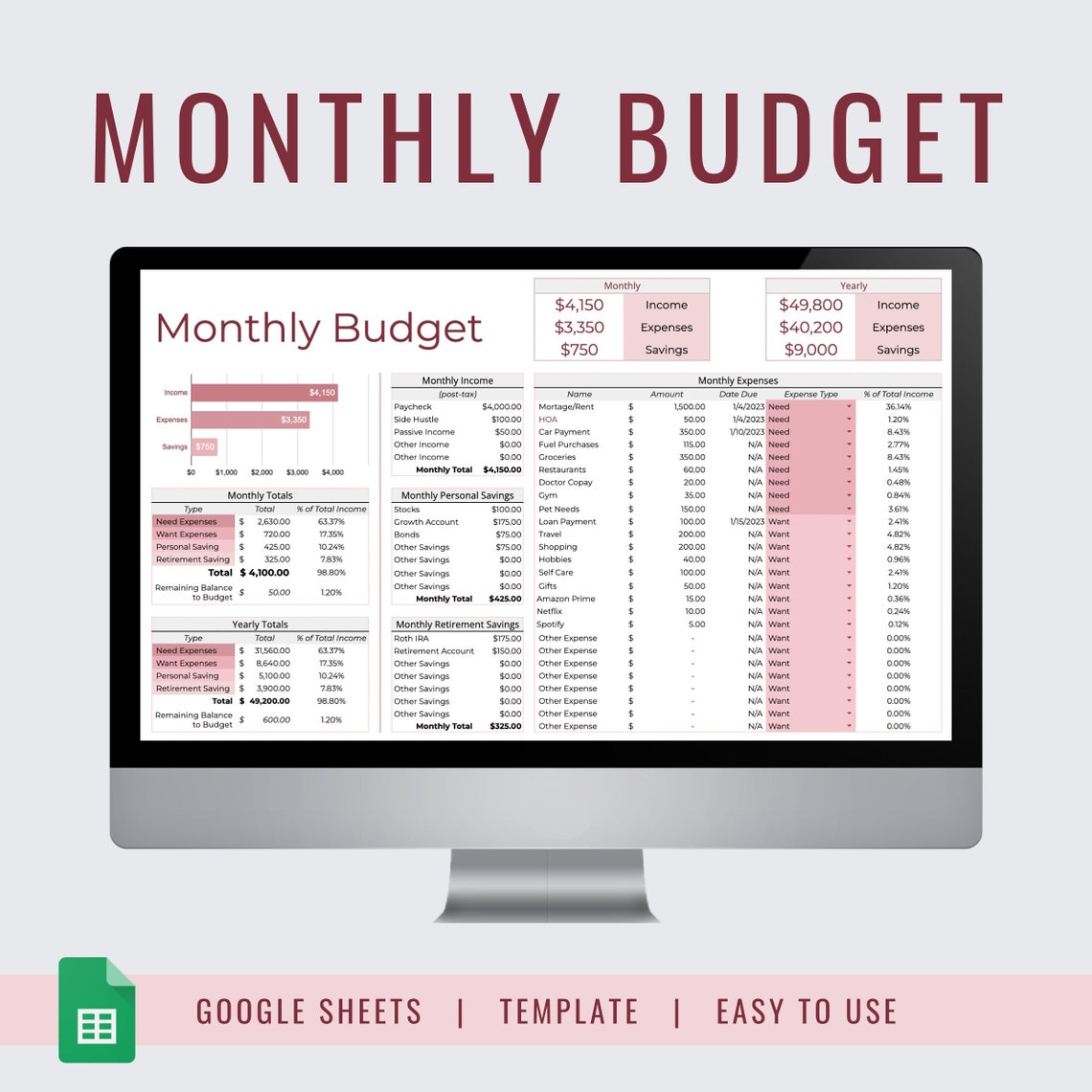 Monthly Budget Spreadsheet Template Financial Planner Paycheck ...