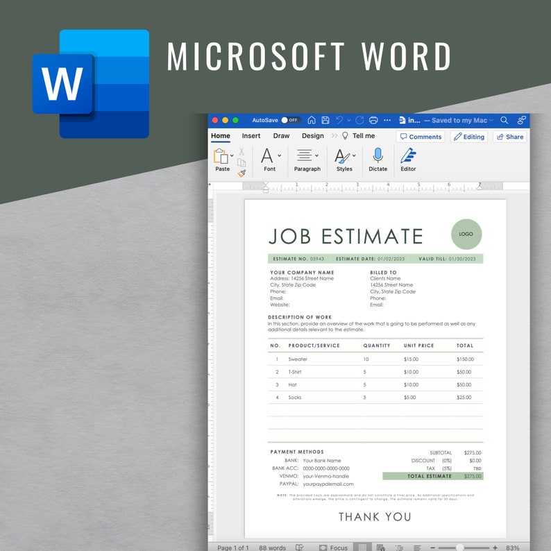 Job Estimate Template | Modern and Professional Work Estimate ...