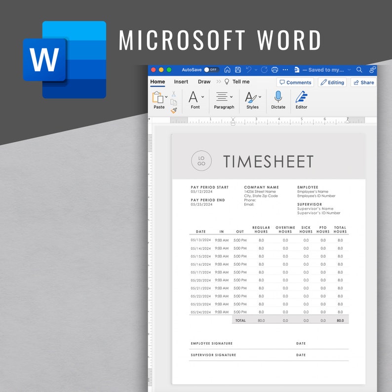 Timesheet Template | Modern and Professional Employee Timesheet ...
