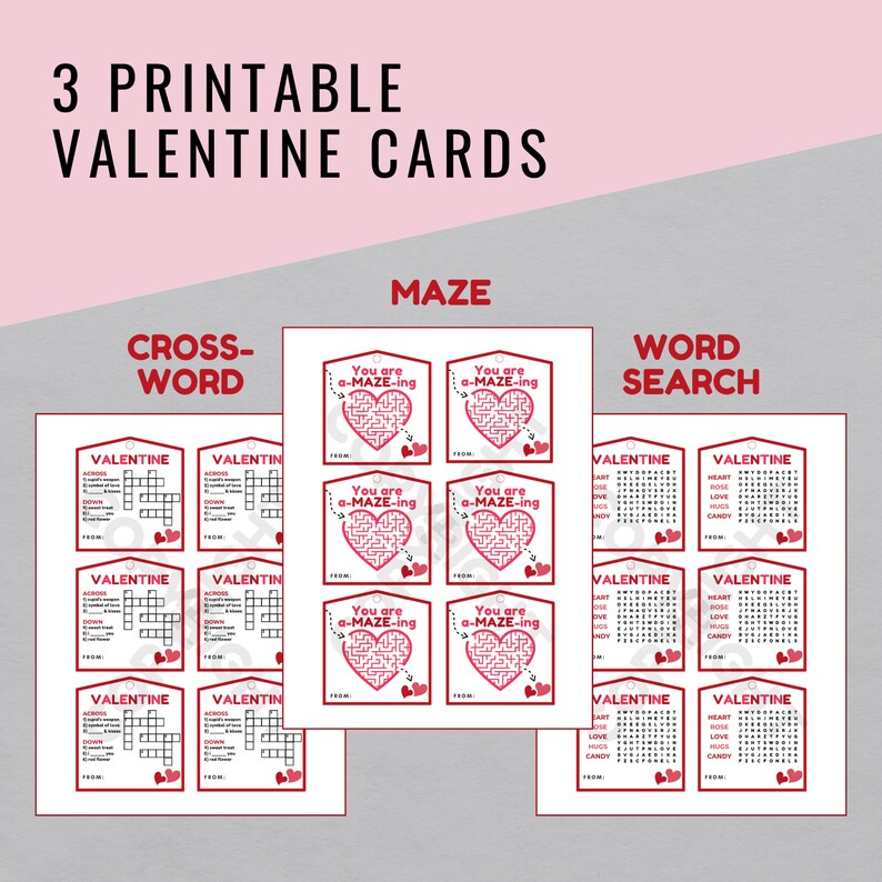 Printable Valentines Day Cards | Kid's School Valentine | Maze, Word ...