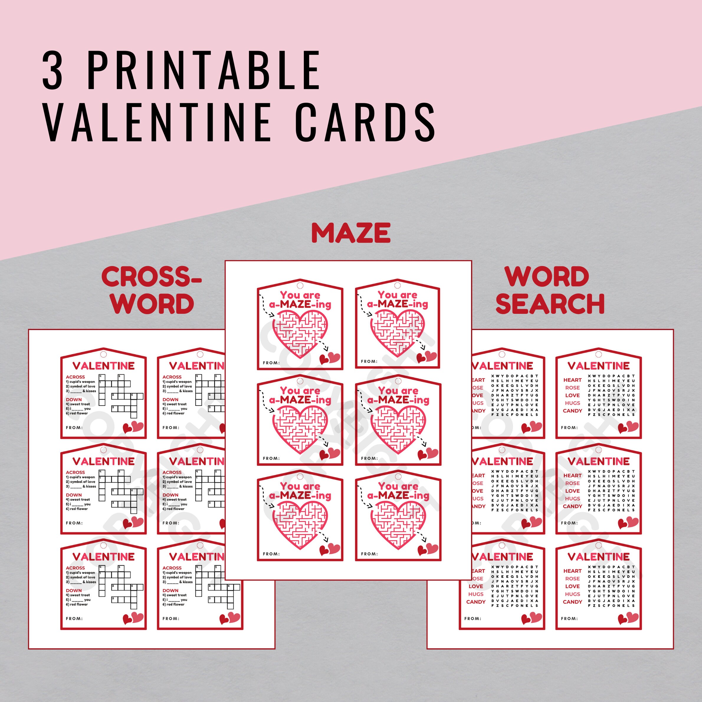 Printable Valentines Day Cards | Kid's School Valentine | Maze, Word ...