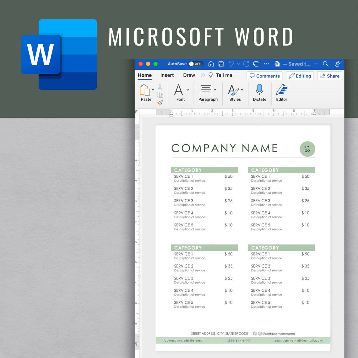 Price List Template | Modern and Professional Price List | Microsoft ...