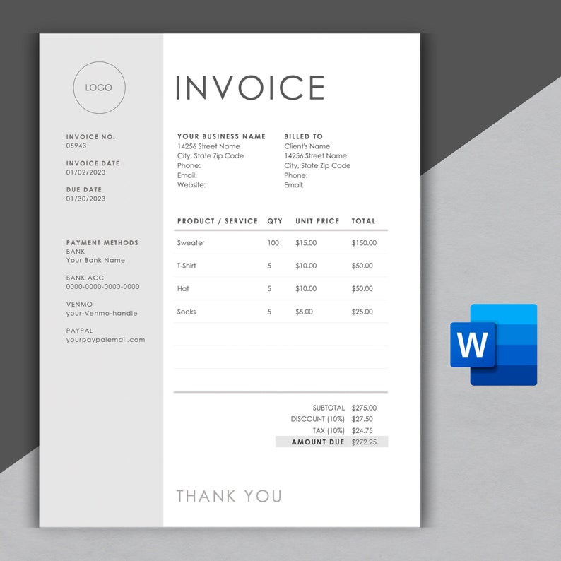 Invoice Template | Modern and Professional Invoice | Microsoft WORD ...