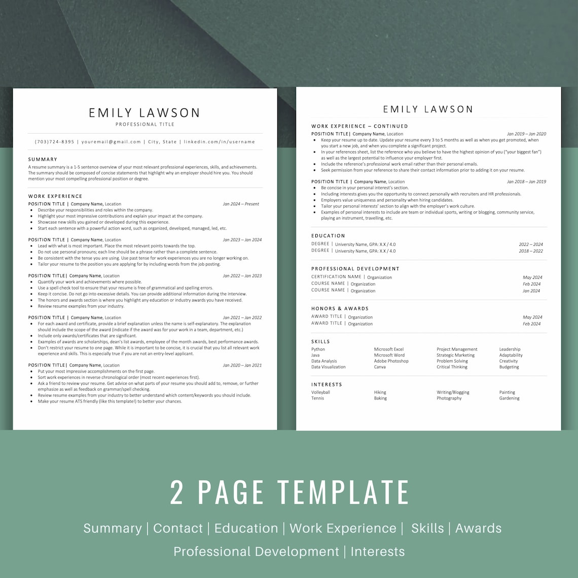 ATS Friendly Resume Template for Microsoft Word | Professional and ...