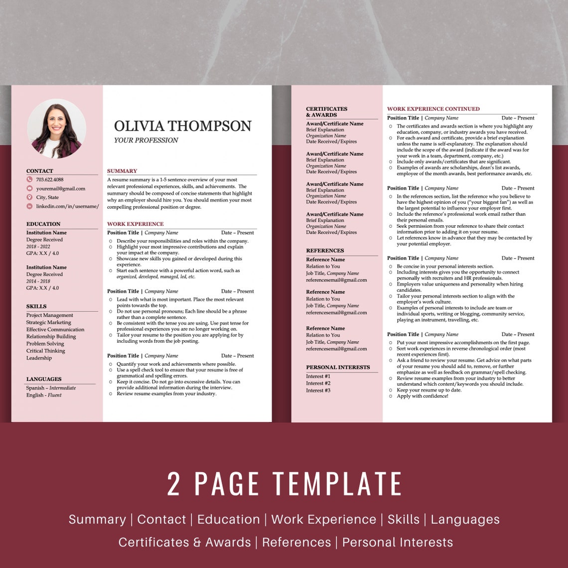Creative Resume Template | CV Template Professional | CV Template Word ...