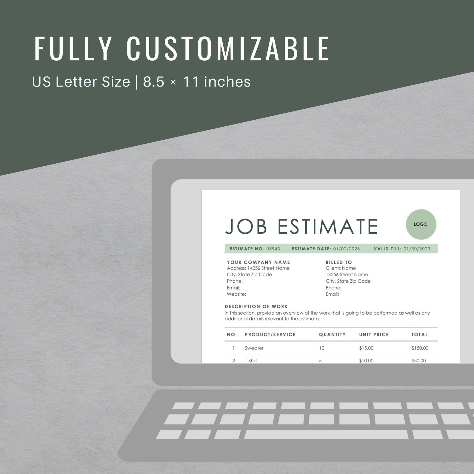 Job Estimate Template | Modern and Professional Work Estimate ...