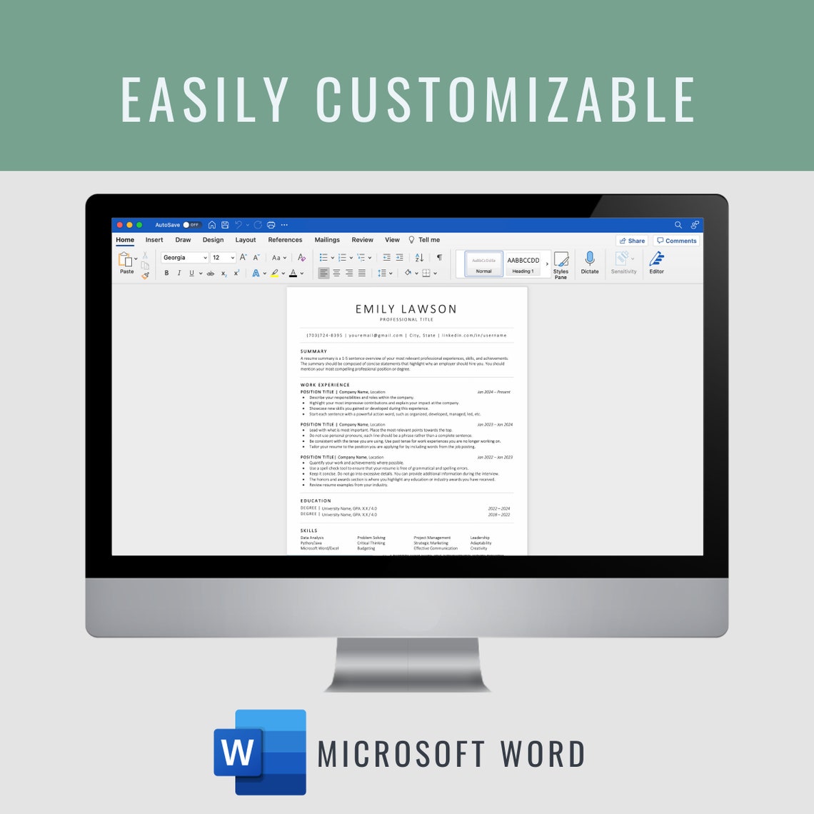 ATS Friendly Resume Template for Microsoft Word | Professional and ...
