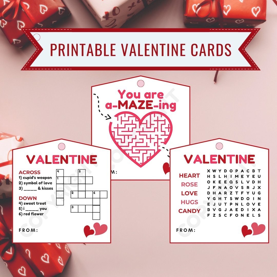 Printable Valentines Day Cards | Kid's School Valentine | Maze, Word ...