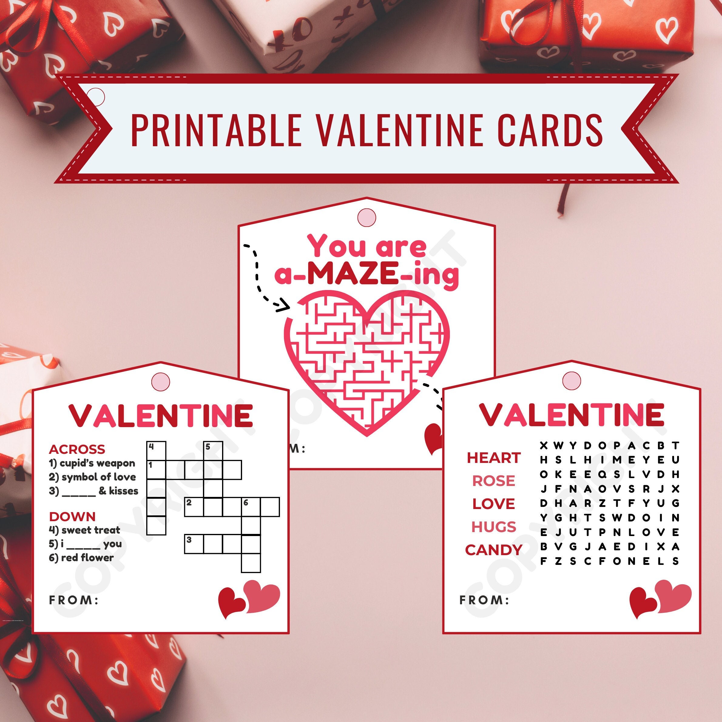 Printable Valentines Day Cards | Kid's School Valentine | Maze, Word ...