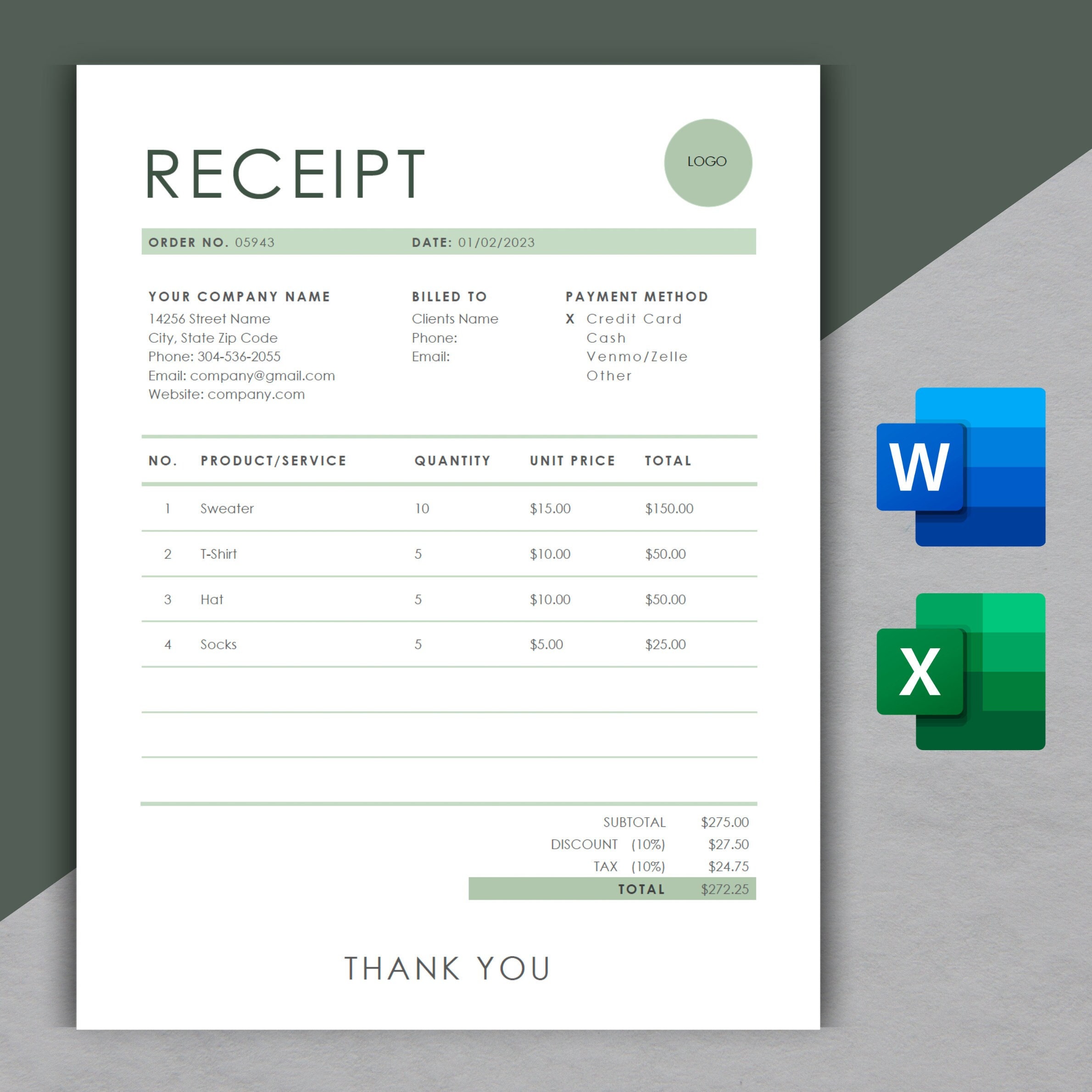 Receipt Template | Modern and Professional Receipt | Microsoft WORD and ...