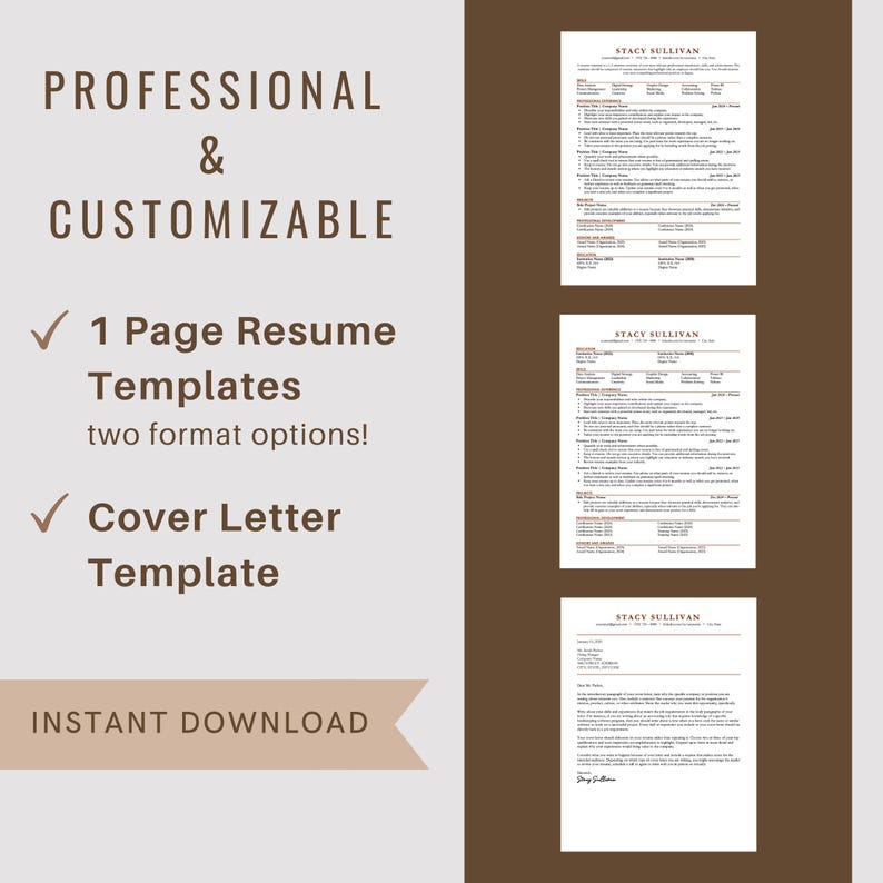 Professional Resume Template + Cover Letter | Word Format | Easy to ...