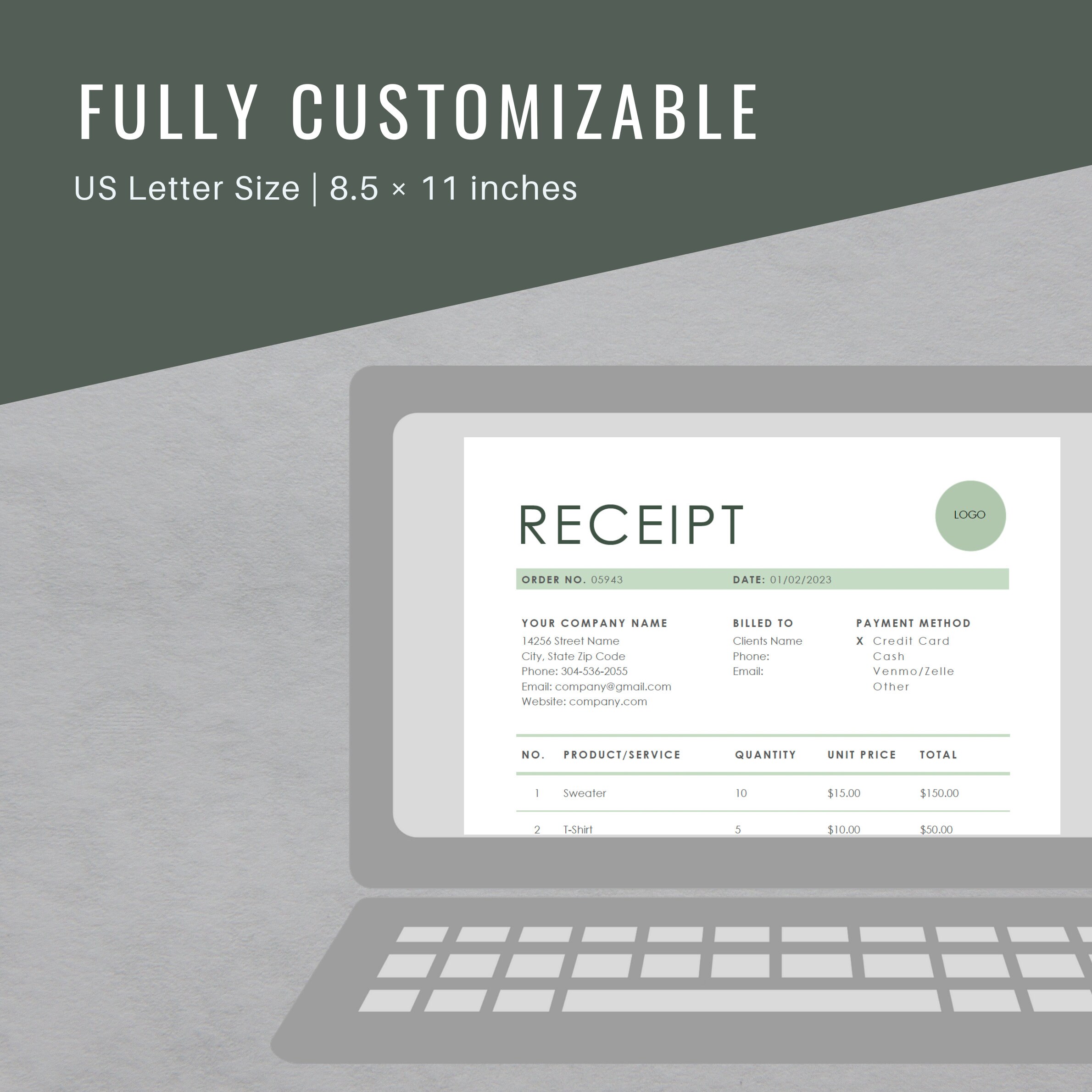 Receipt Template | Modern and Professional Receipt | Microsoft WORD and ...